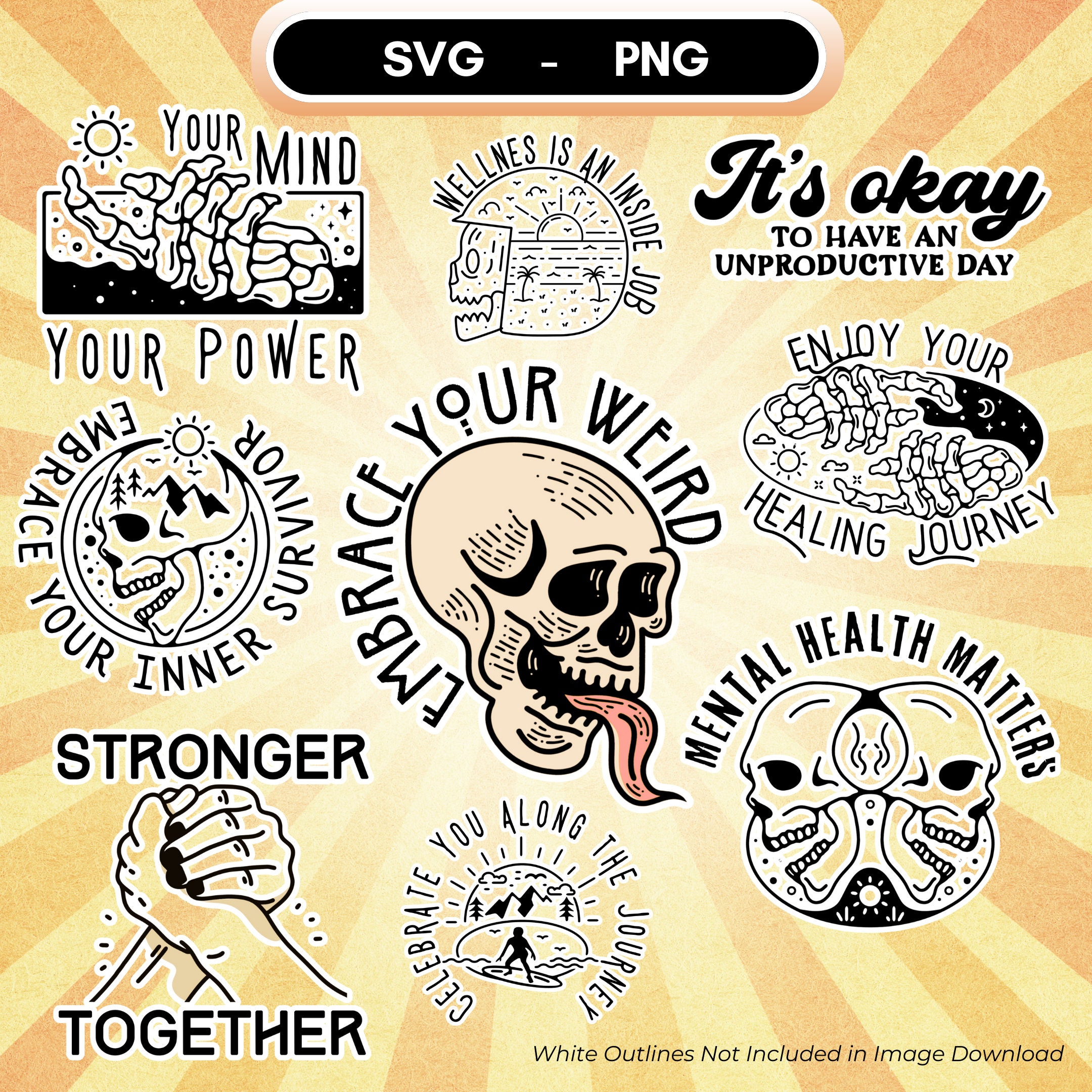 Retro Mental Health & Wellness Characters SVG/PNG Mega Bundle 100 ...
