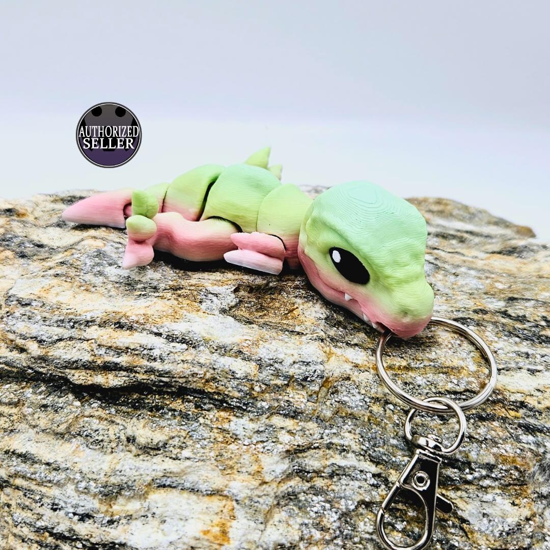 3D Printed Tiny T-rex Flexi Key Ring Perfect for School Bags, Keys ...