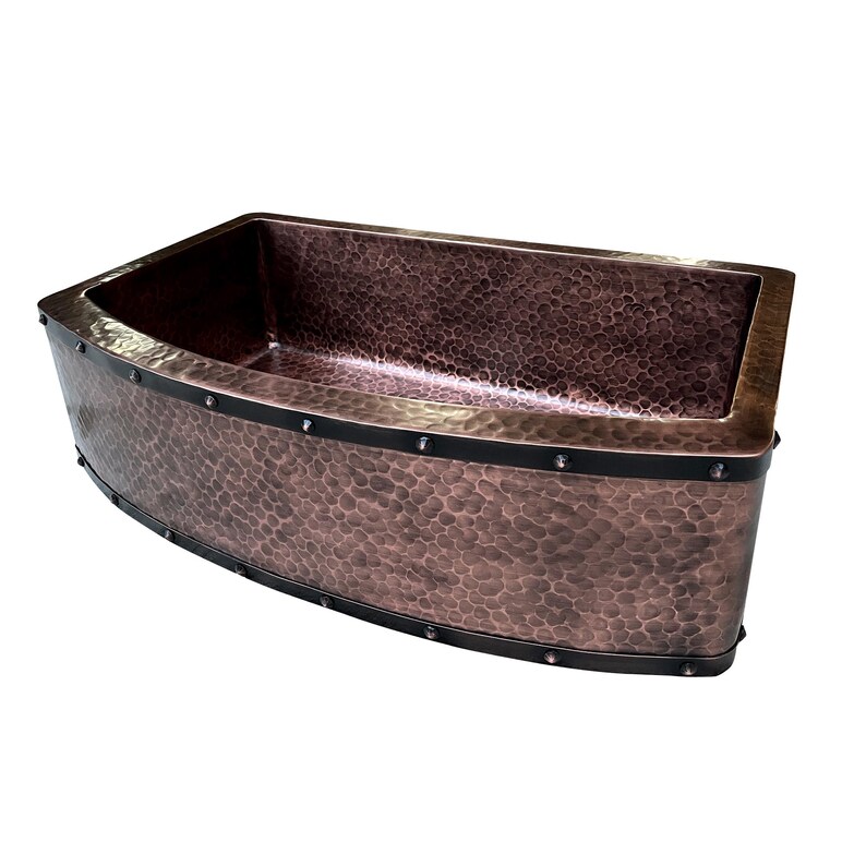Hand-hammered Copper Farmhouse Sink - Single Bowl, Rivet Apron Front ...