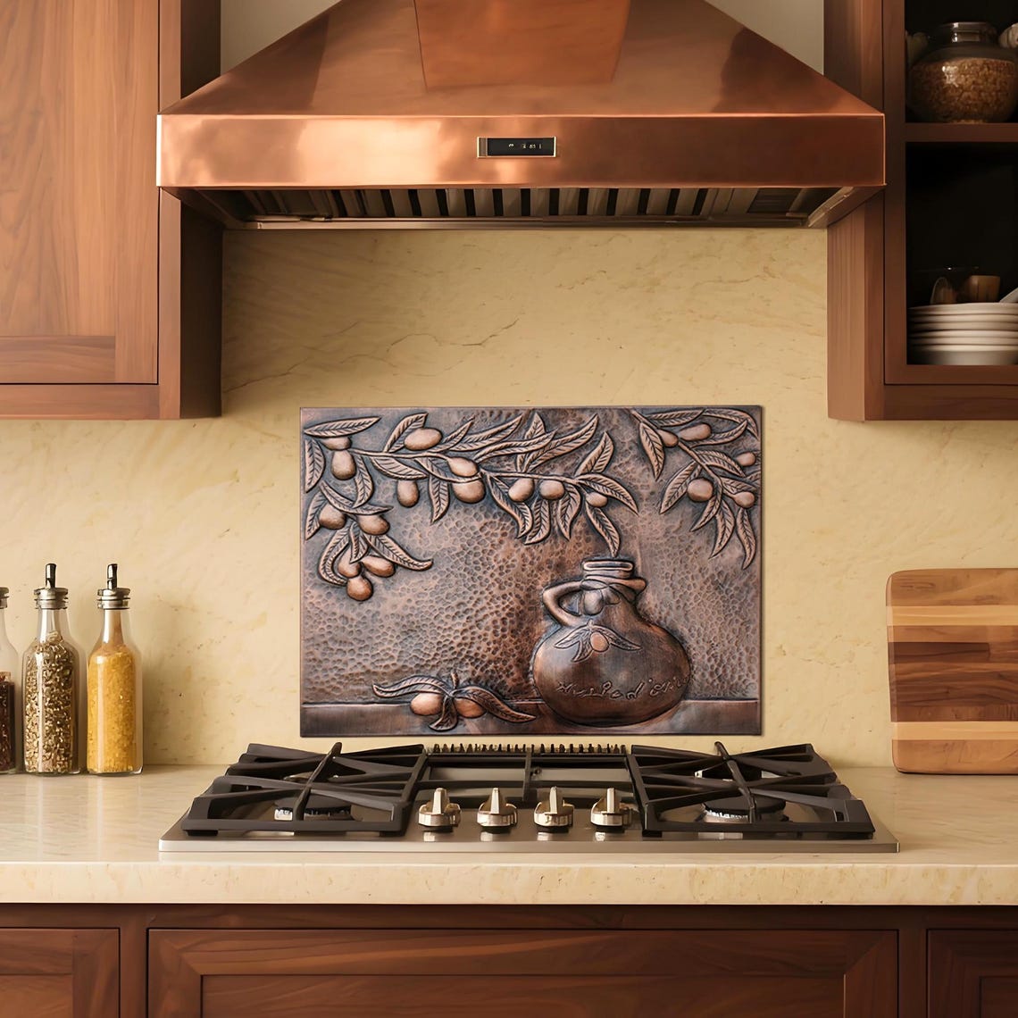 Hand-hammered Copper Backsplash With Gallipot Pattern, Decorative ...