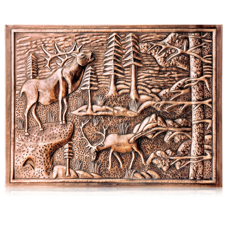 Hand-hammered Copper Backsplash - Majestic Elk Foraging in Wilderness ...
