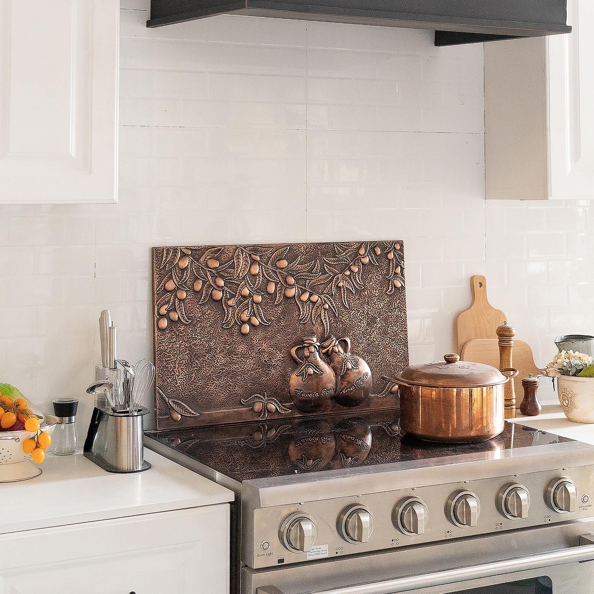 Hand-hammered Copper Backsplash With Gallipot Pattern, Decorative ...
