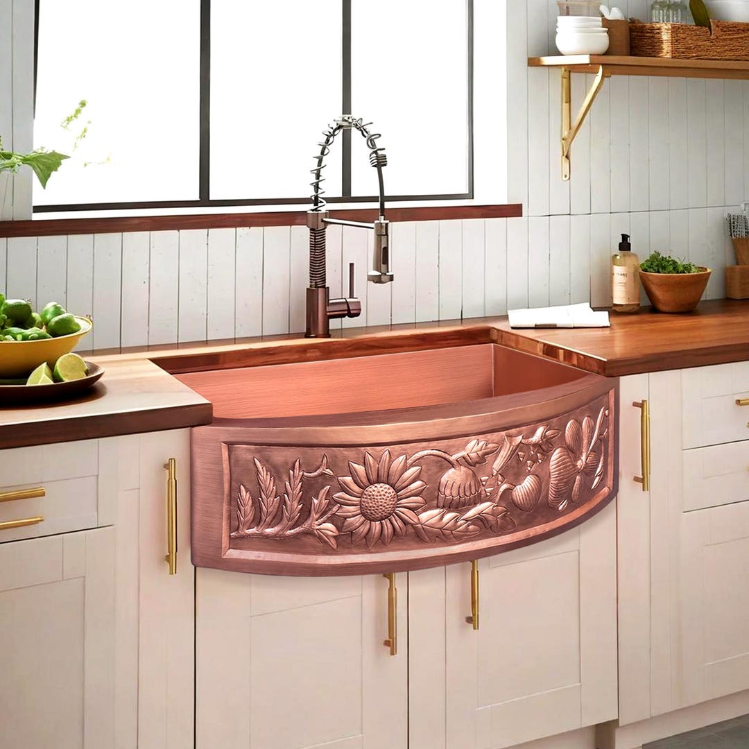 Hand-hammered Copper Farmhouse Sink - Custom Size, Single Bowl ...