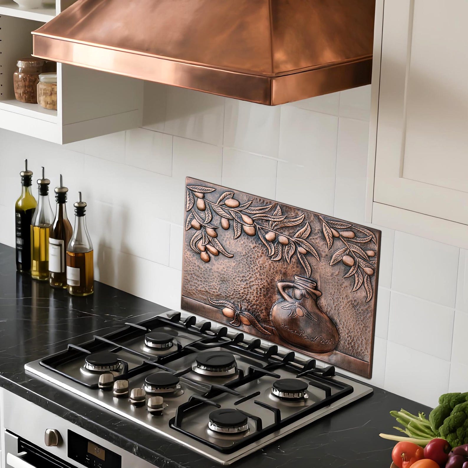 Hand-hammered Copper Backsplash With Gallipot Pattern, Decorative ...
