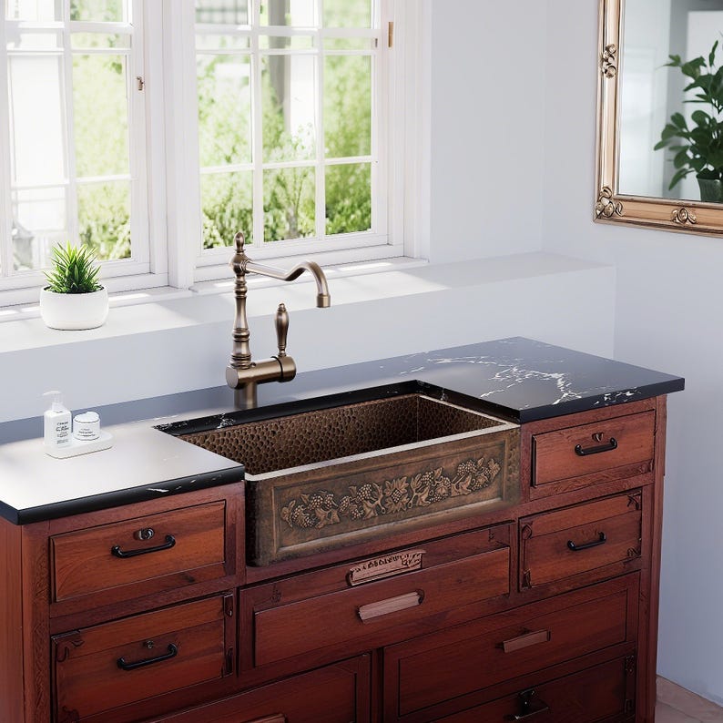 Hand-hammered Copper Farmhouse Sink - Custom Size Single Basin Apron ...