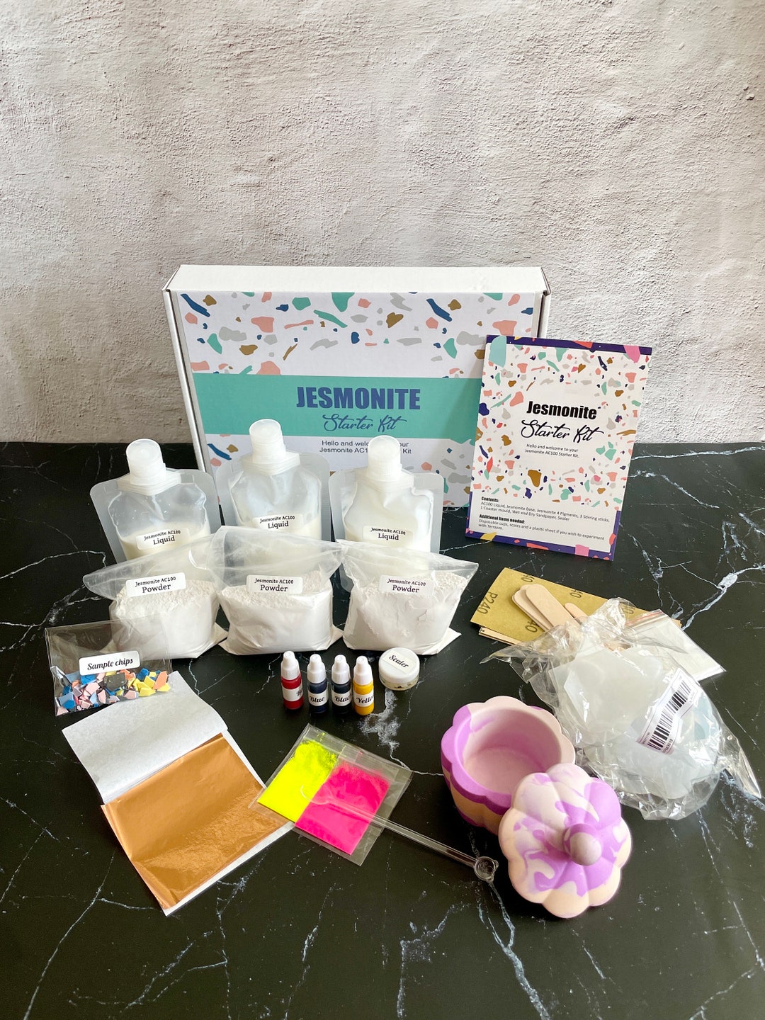 Jesmonite AC100 Starter Kit, Flower Concrete Trinket Jar Mold Kit - Etsy