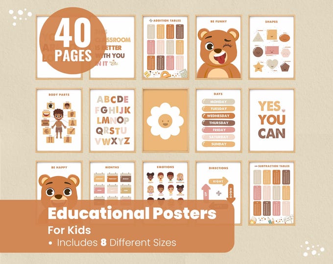 Set of 8 Educational Posters, Montessori Classroom Decor, Homeschool ...