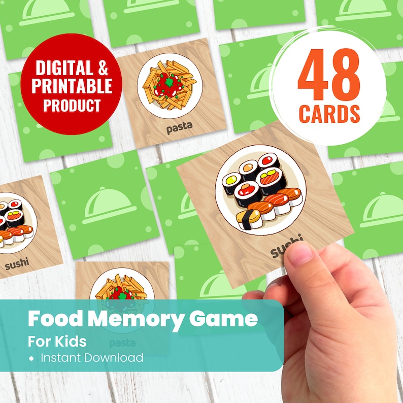 Printable Food Memory Game - Custom Playing Cards - Food Flash Cards ...