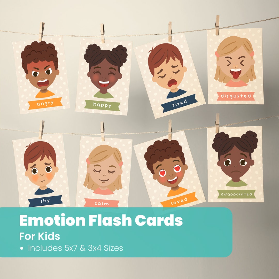 Emotions Flashcards Set Printable Feeling Chart Montessori Materials ...