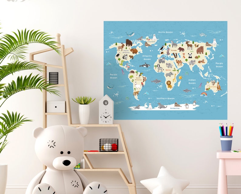 Animal World Map Poster - Safari Animals Educational Poster - Classroom ...