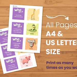 Who Am I Animals Pretend Play Set - Custom Card Games - Learn and Play ...