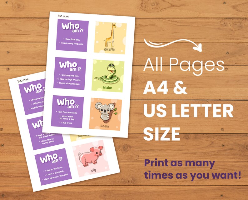 Who Am I Animals Pretend Play Set - Custom Card Games - Learn and Play ...