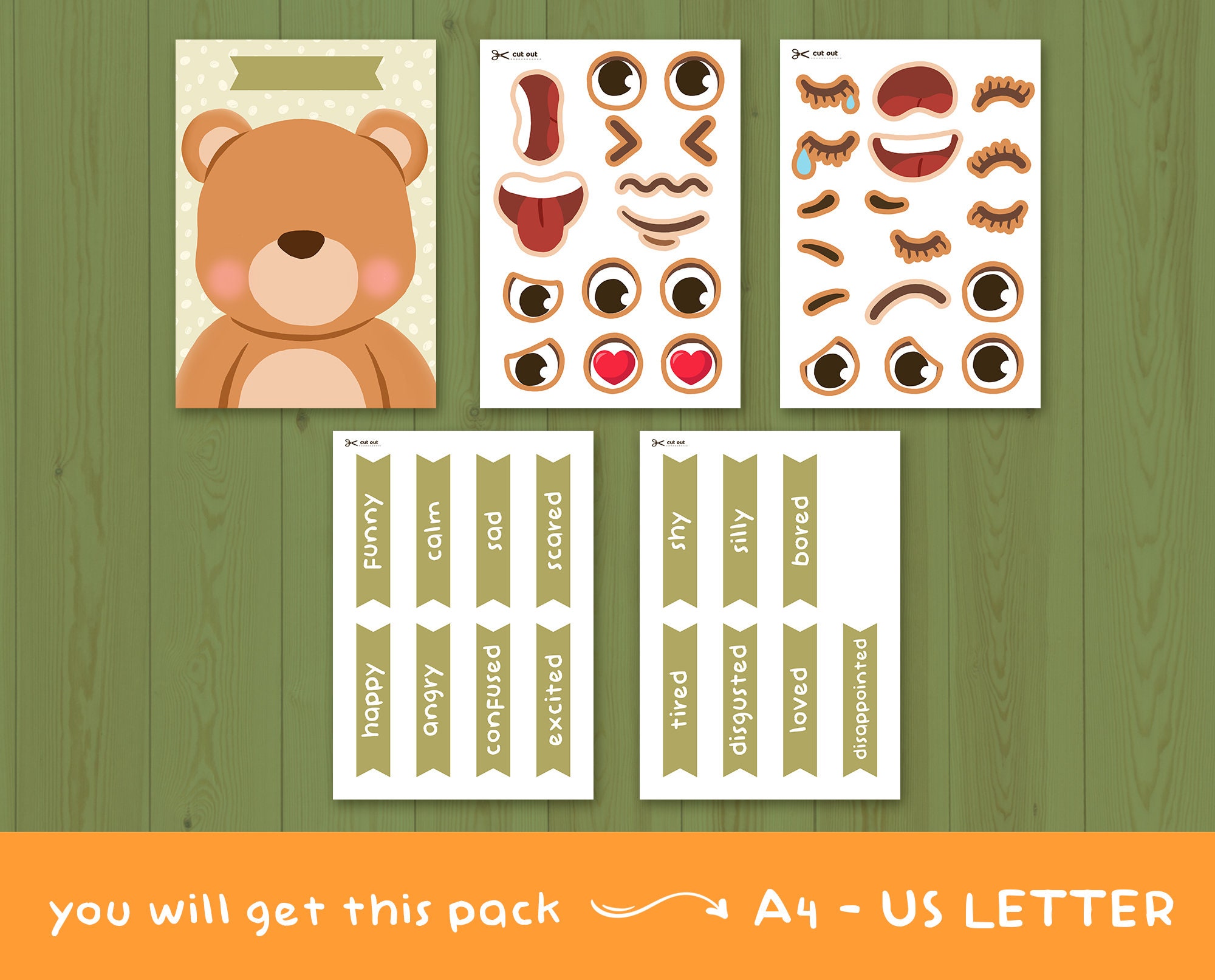 Teddy Bear Emotion Activity for Kids - Feeling Matching Game - Toddler ...