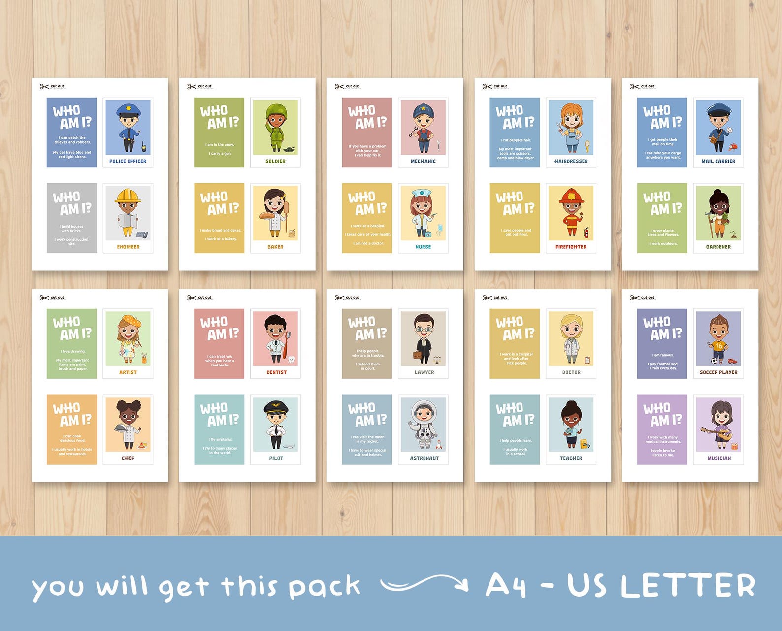 Printable Who Am I Professions Game - Montessori Printable - Kids Card ...