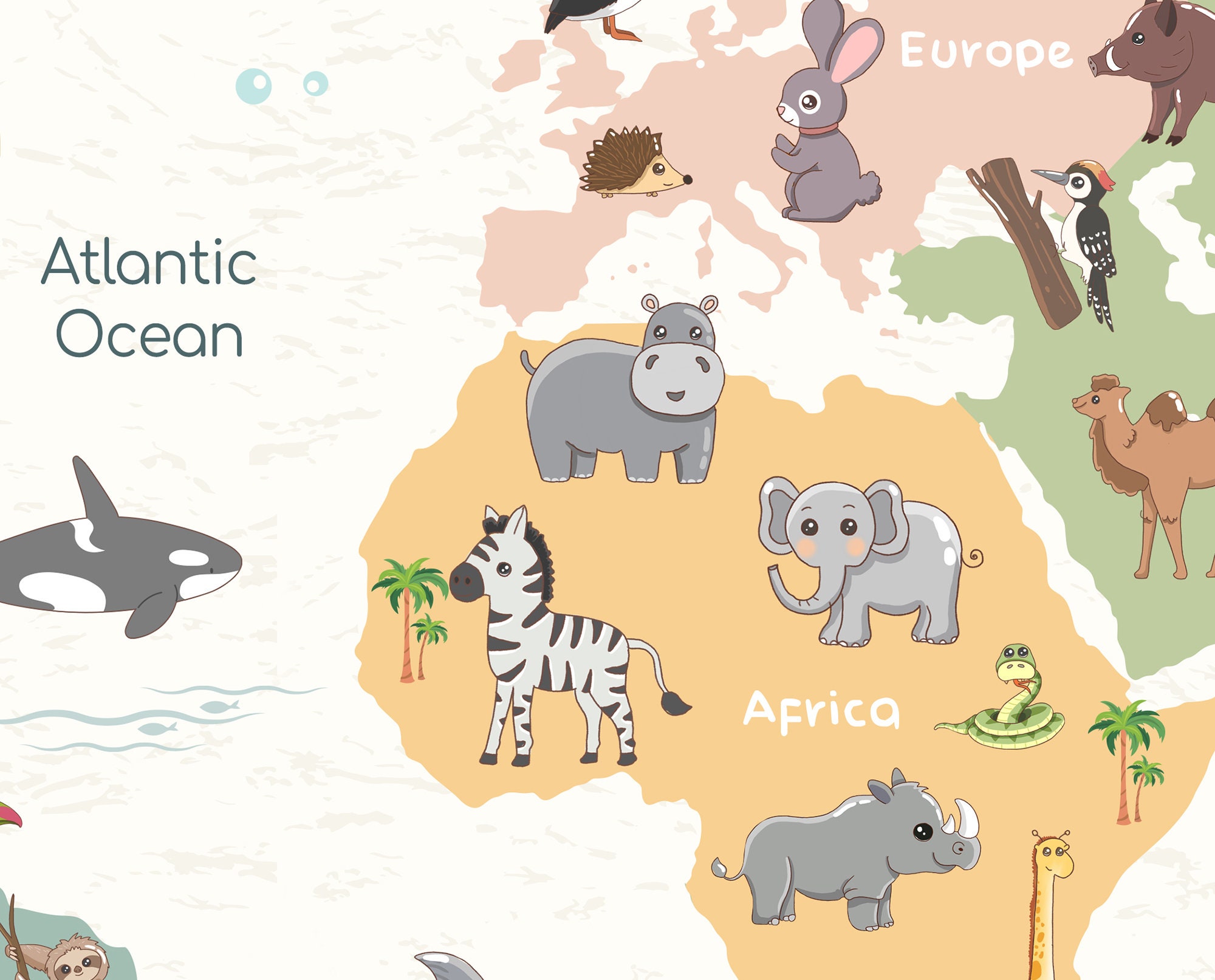 Animals World Map - Kids Animal World Map Printable - Nursery Wall ...
