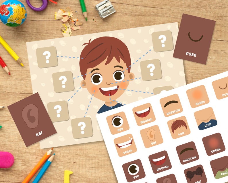 Face Parts Matching Worksheets Body Parts Activity Busy Book Preschool ...