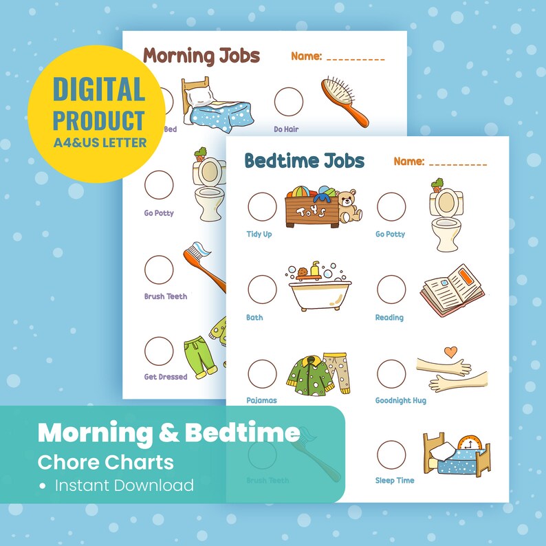 Kids Chore Chart - Morning Routine - Bedtime Routine Chart Printable ...
