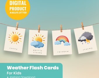 Weather Flashcards Printable Montessori Material Toddler Flash Cards - Etsy