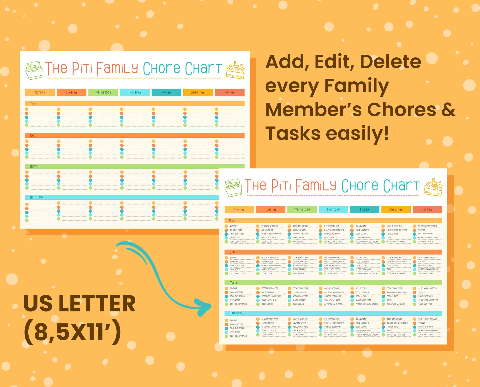 Family Daily Chore Chart - Responsibility Chart - Family Planner ...