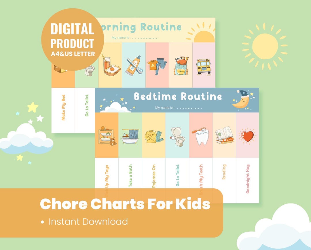 Kids Routine Chart Editable & Printable - Chore Chart - Daily Kids ...