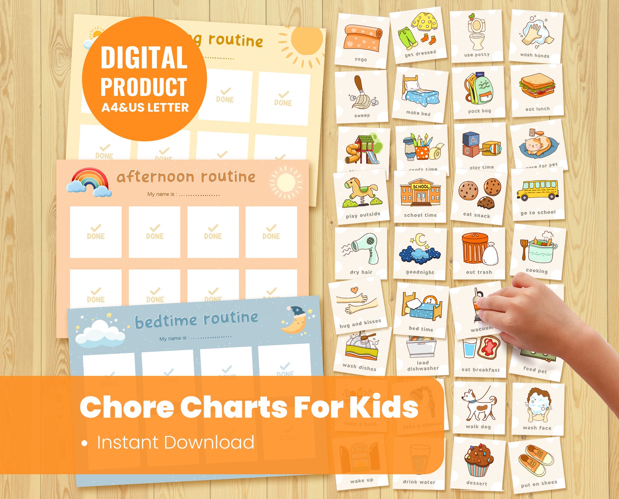 Chore Chart for Kids Daily Routine Cards Homeschool Montessori Daily ...