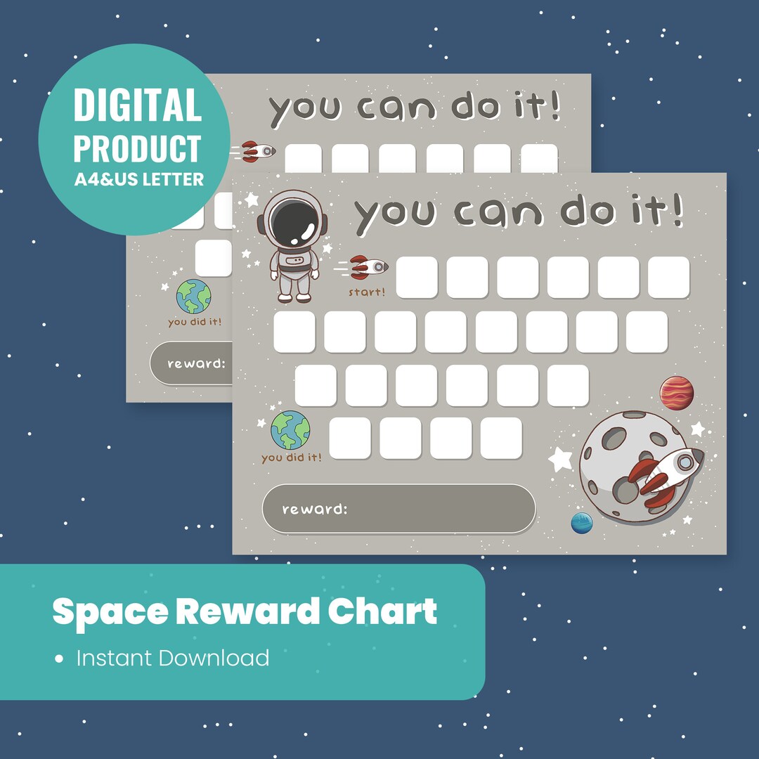 Reward Chart Space Themed Kids Behavior Tracker Chore Chart Toddler ...