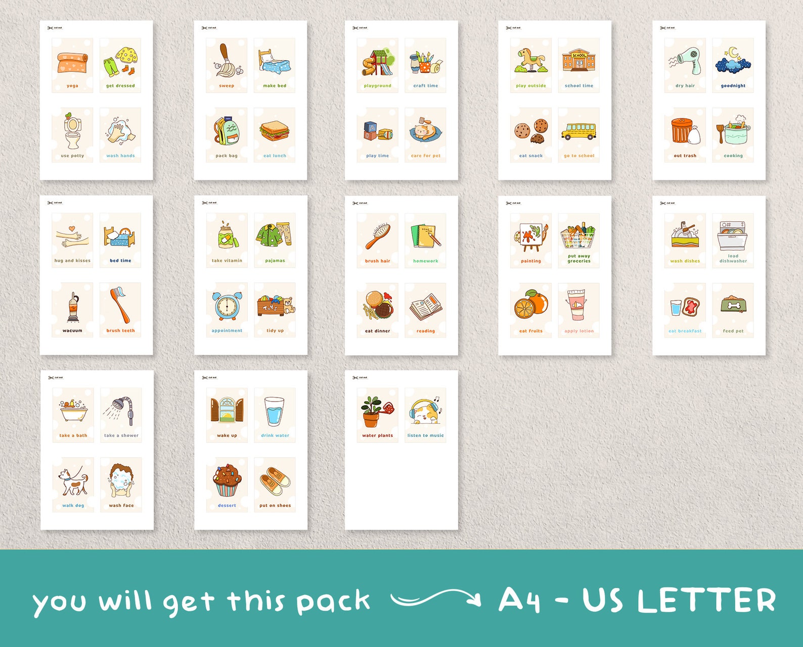 Daily Routine Flashcards - Toddler Routine Chart Visual Schedule for ...