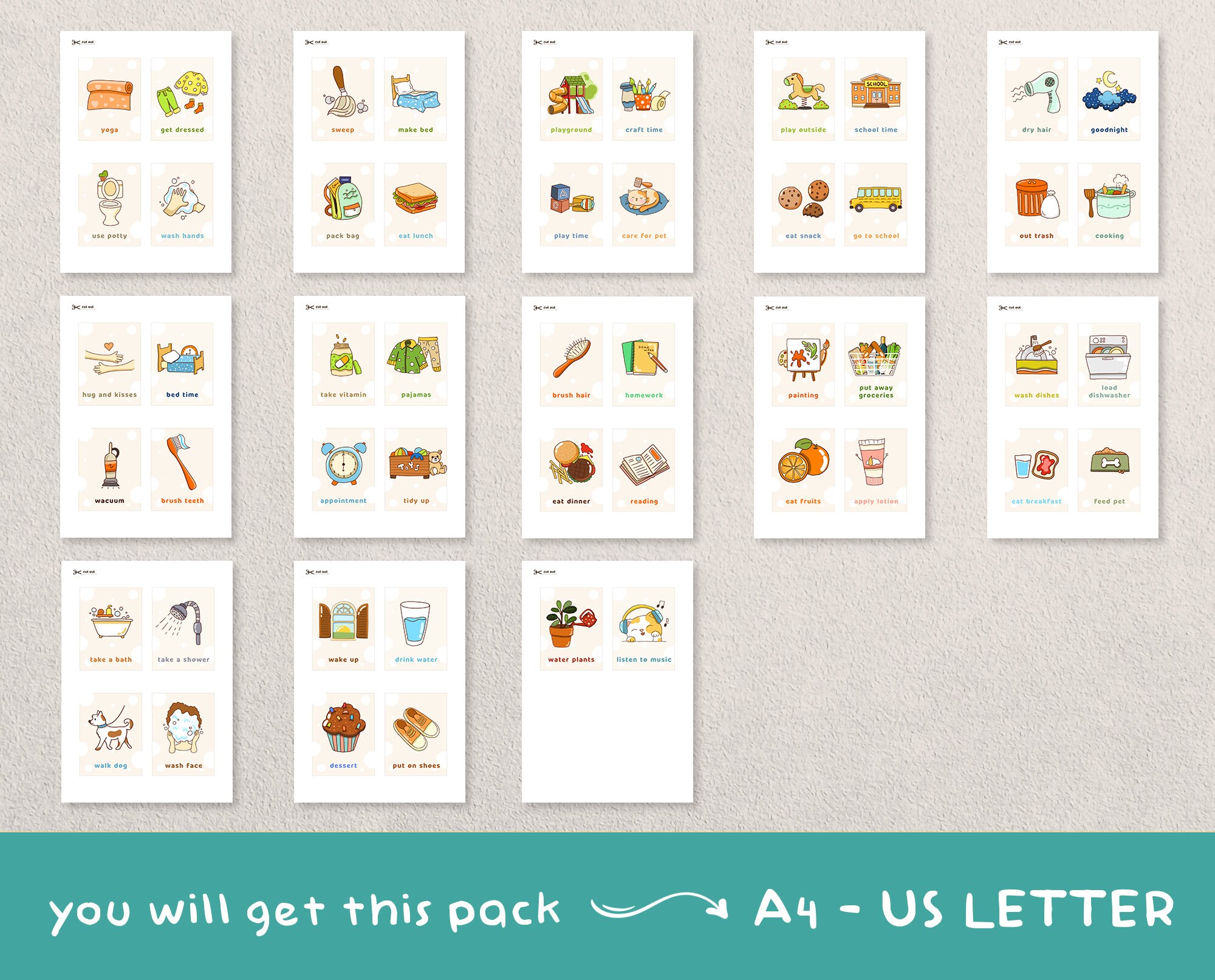 Daily Routine Flashcards Toddler Routine Chart Visual Schedule for Kids ...