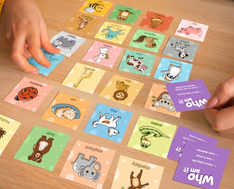 Who Am I Animals Pretend Play Set Custom Card Games Learn and Play ...
