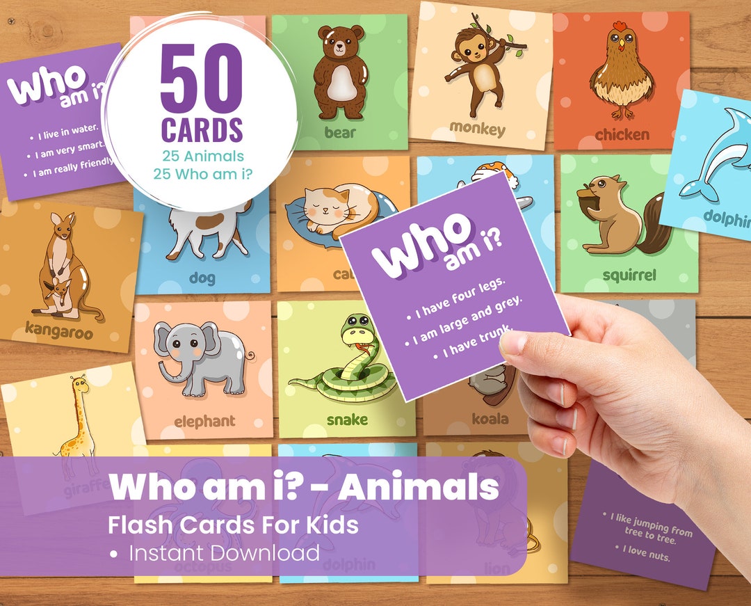 Who Am I Animals Pretend Play Set - Custom Card Games - Learn and Play ...