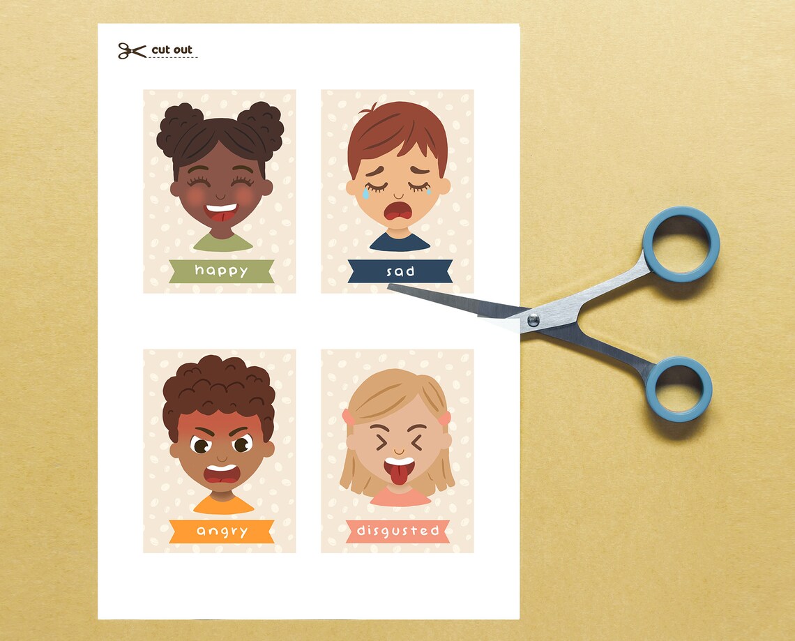 Emotions Flashcards Set Printable Feeling Chart Montessori Materials ...