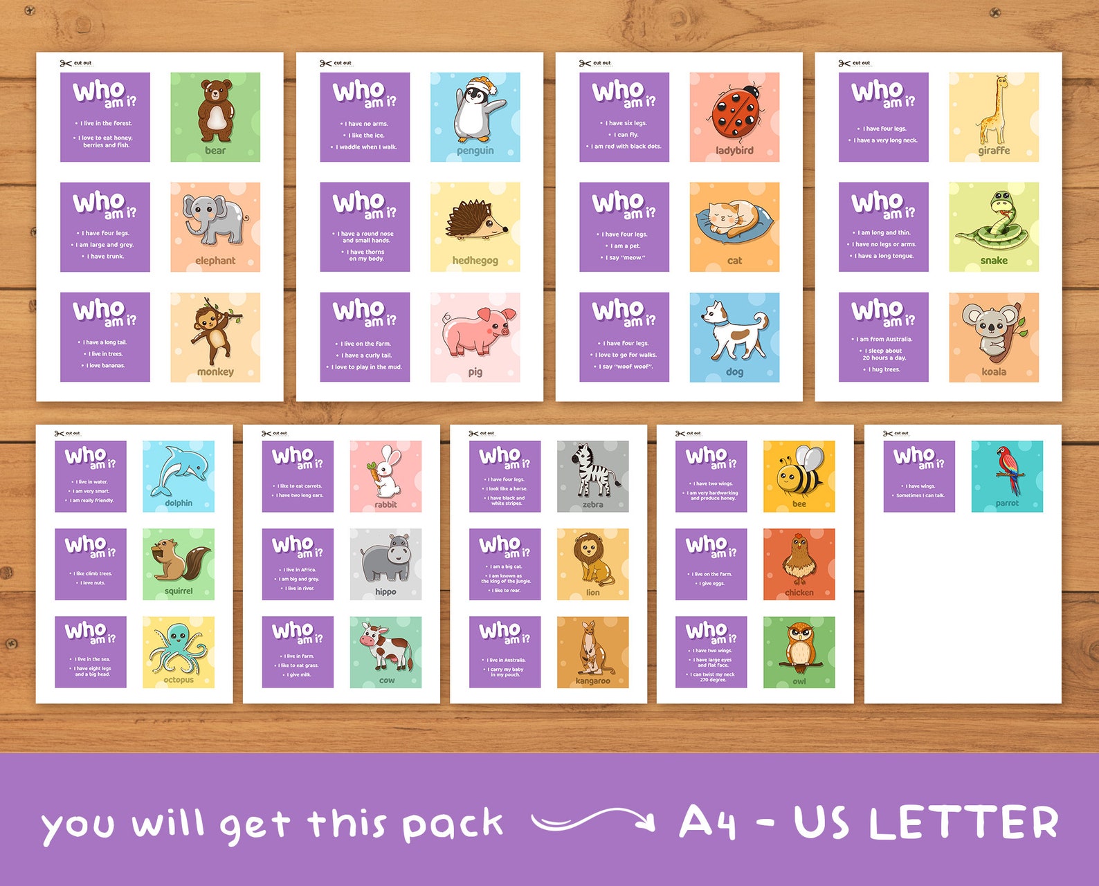 Who Am I Animals Pretend Play Set - Custom Card Games - Learn and Play ...