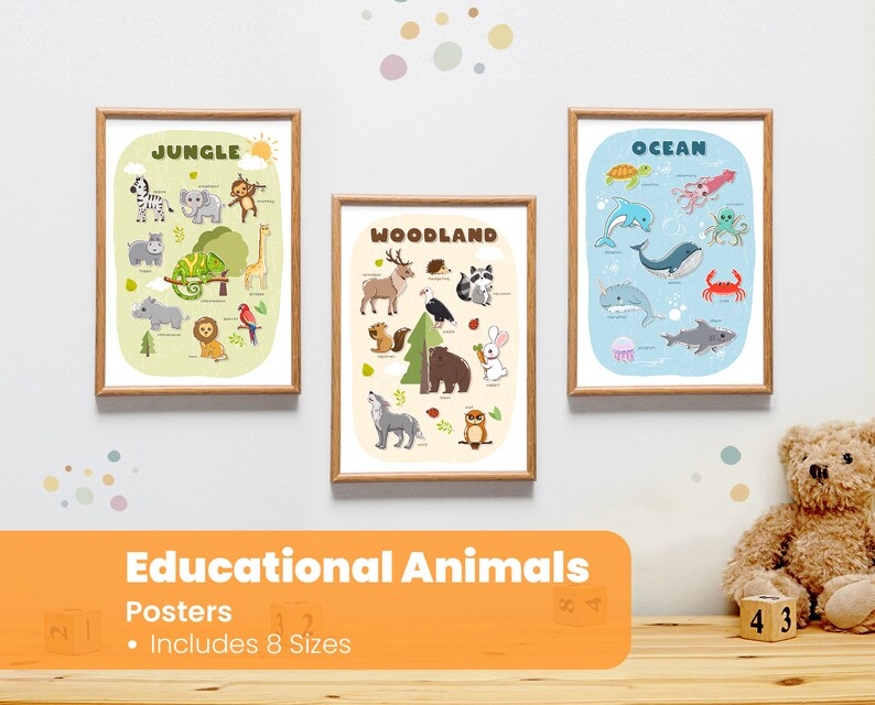 3 Educational Animals Posters - Educational Printable Classroom Decor ...