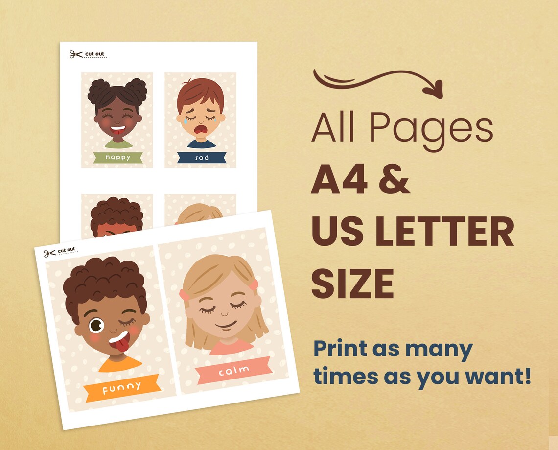 Emotions Flashcards Set Printable Feeling Chart Montessori Materials ...