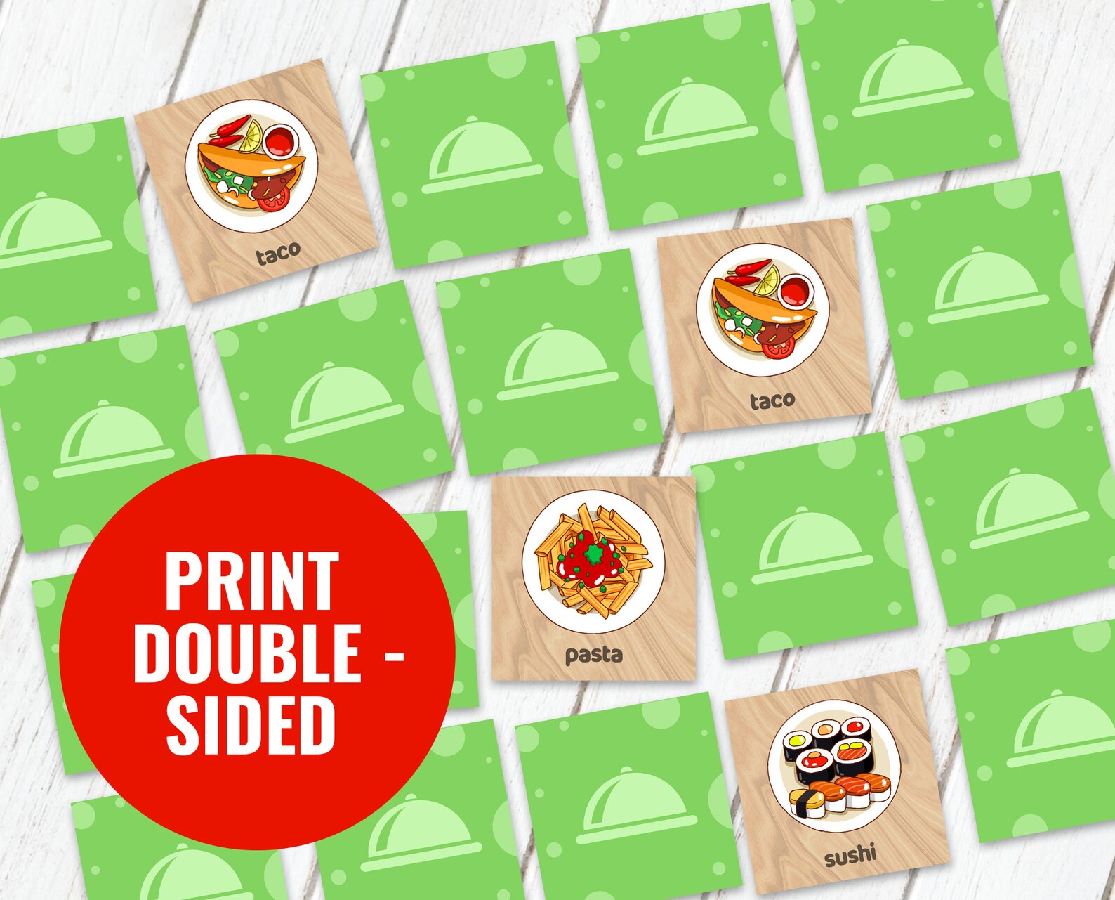 Printable Food Memory Game - Custom Playing Cards - Food Flash Cards ...