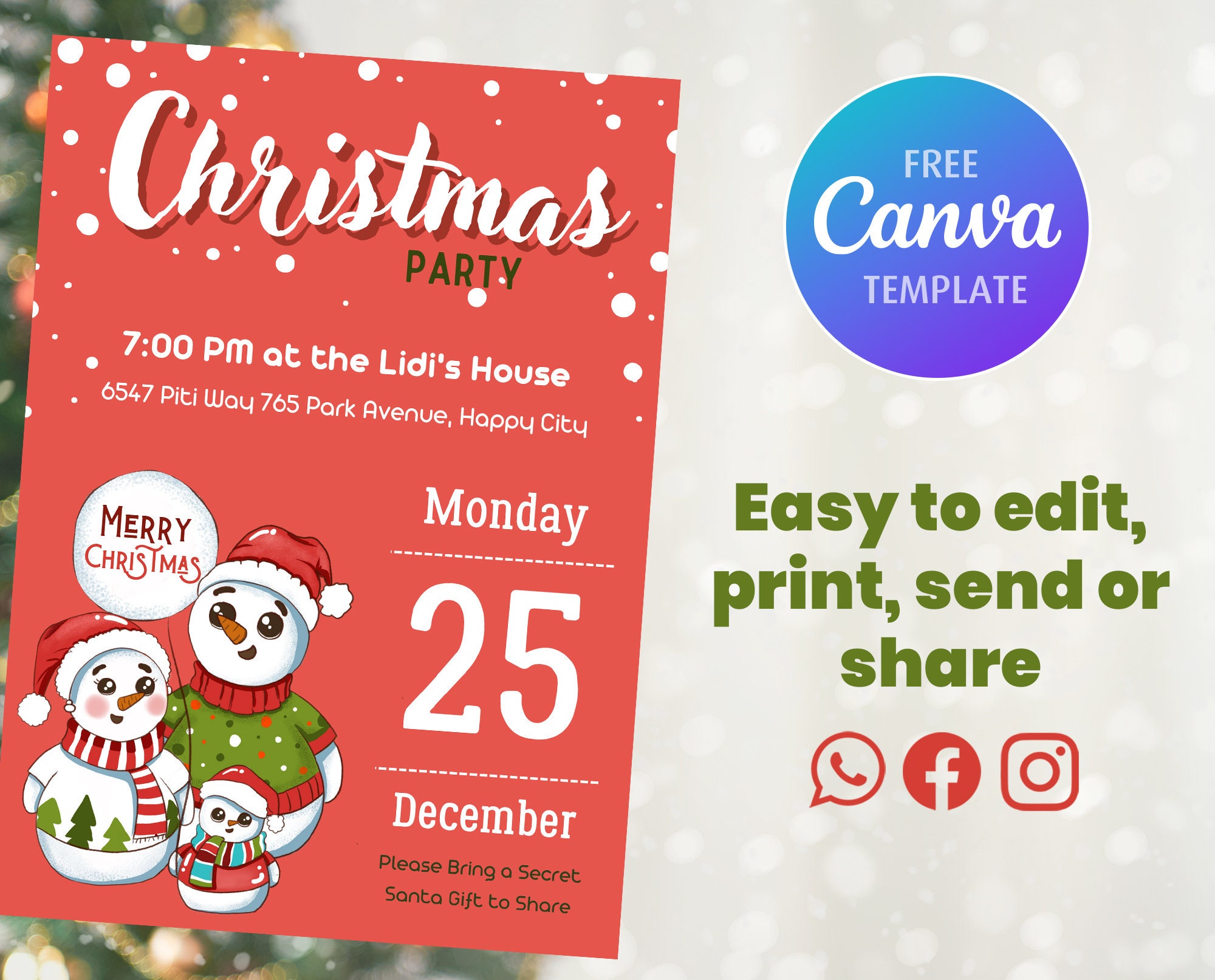 Editable Christmas Party Invitation Template - Digital Download - Kids ...