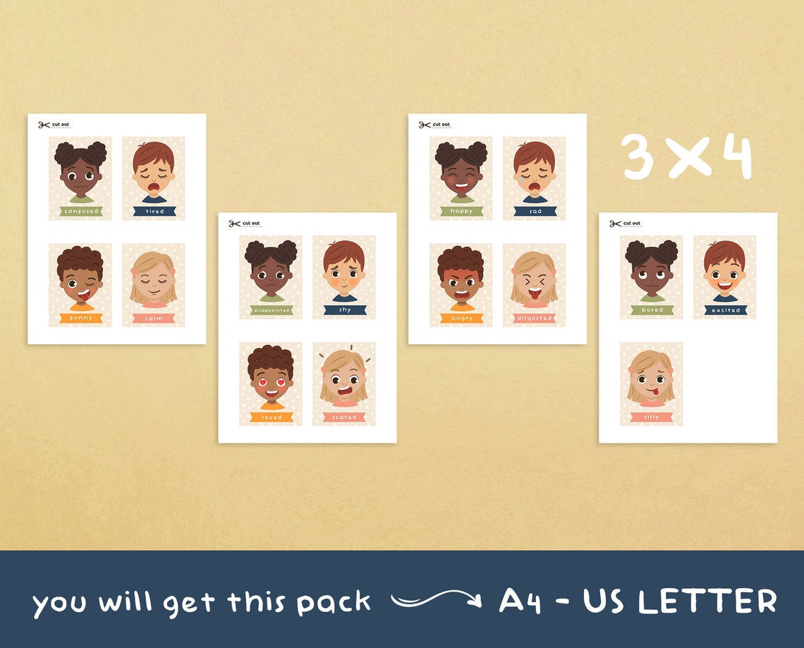 Emotions Flashcards Set Printable Feeling Chart Montessori Materials ...