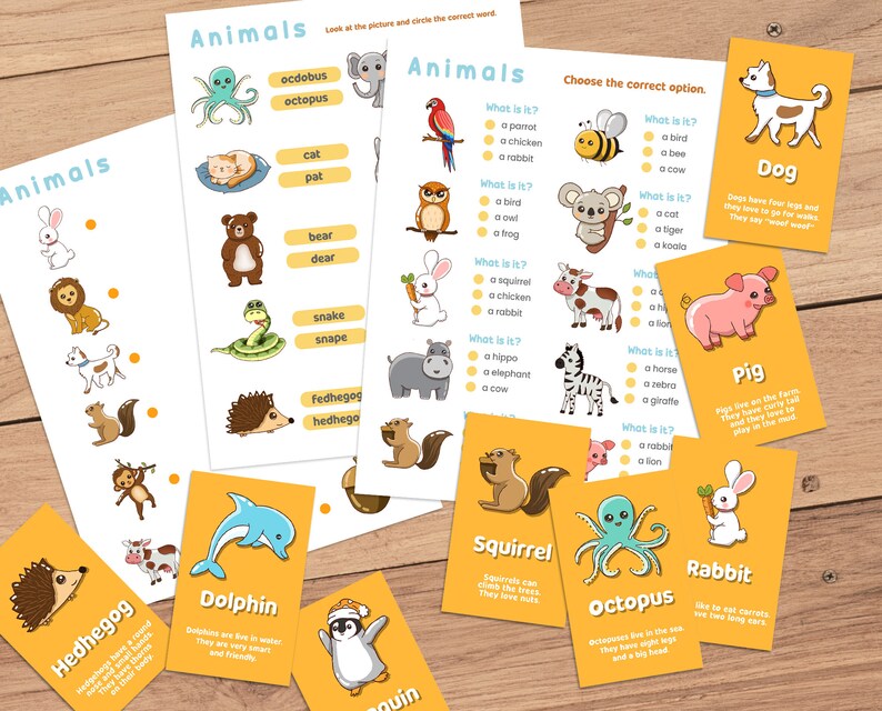 Animal Flash Cards & Animal Activity Pages Educational Printable Flash ...
