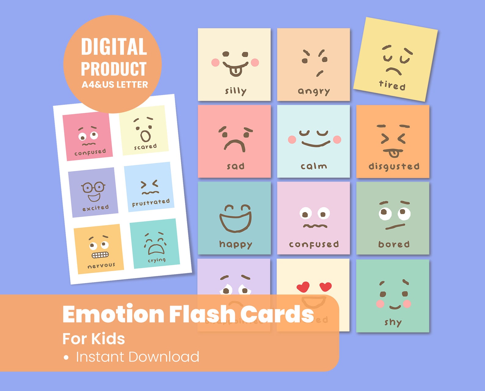 Emotions Flashcards for Kids - Toddlers Felling Children Flashcards ...