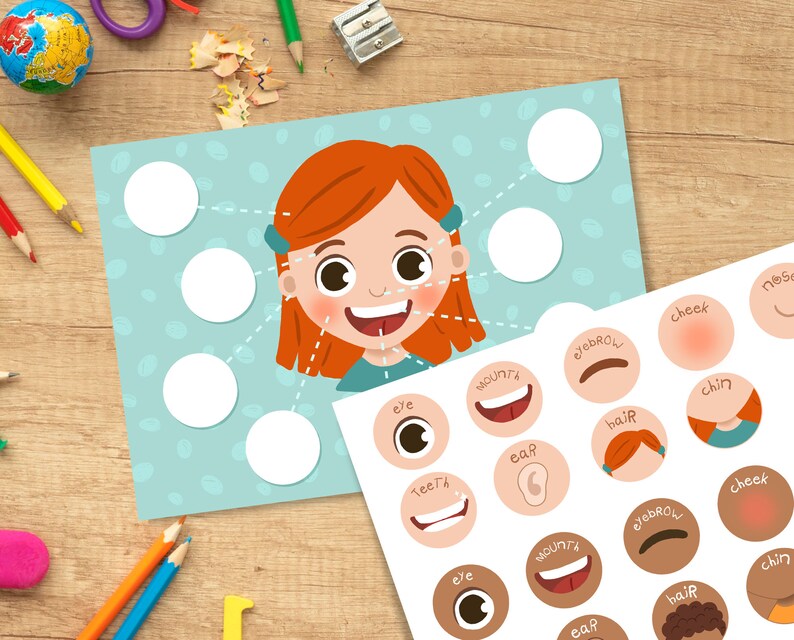 Face Parts Matching Game Learning Activity Flashcards - Human Body ...