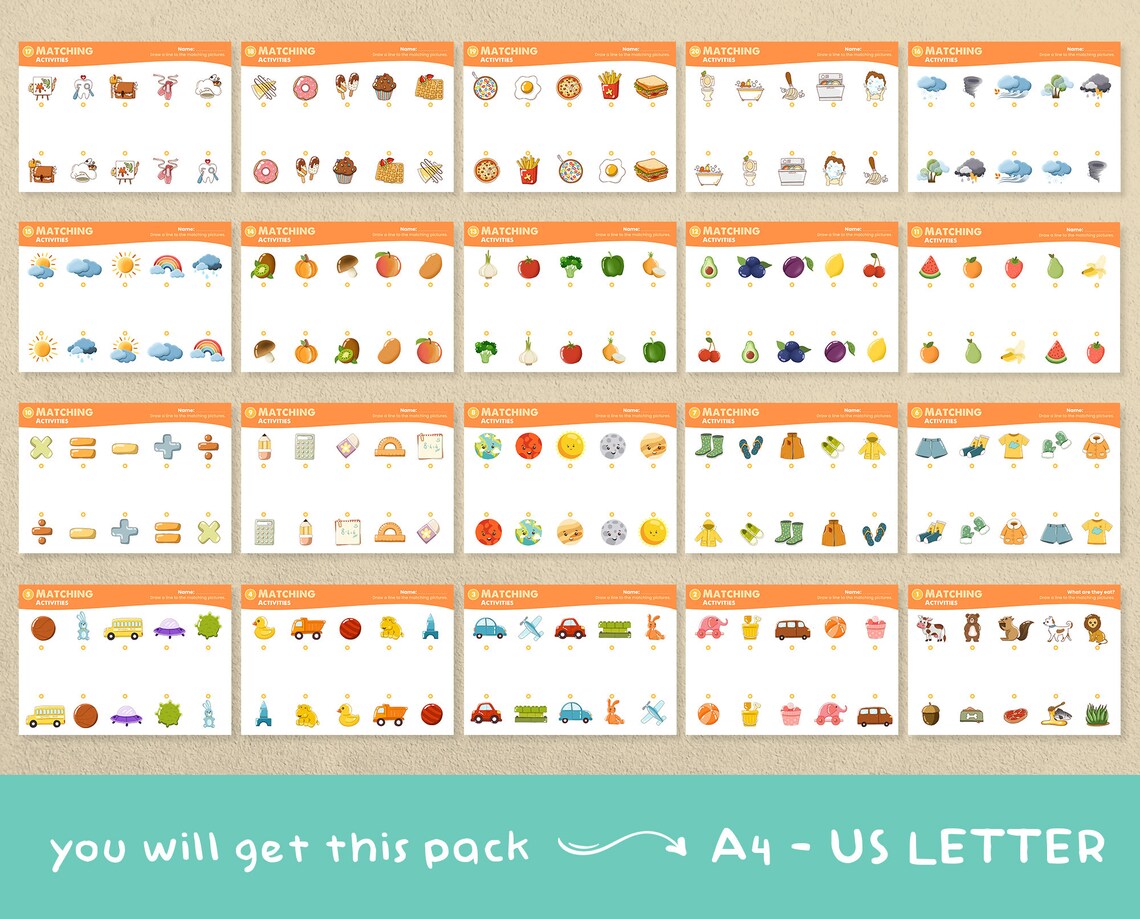 40 Pages Matching Activity Game Bundle - Sorting Matching Game ...