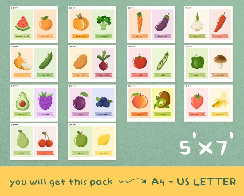 Fruits and Vegetables Flash Cards - Learning Flash Cards - Montessori ...