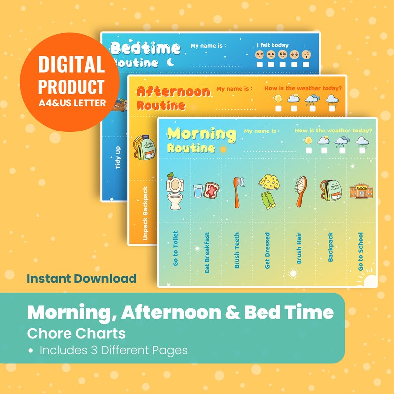 Daily Chore Chart for Kids Printable - Daily Routine Chart - Toddler ...