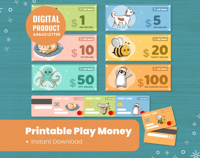 Printable Play Money – Kids Pretend Animal Dollars (PDF Digital ...