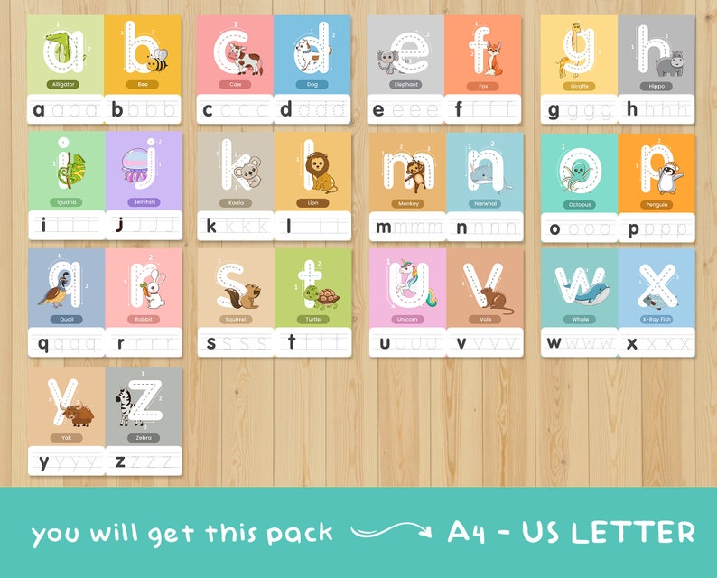 Educational Tracing Alphabet Worksheet for Kids - Animal Theme ...