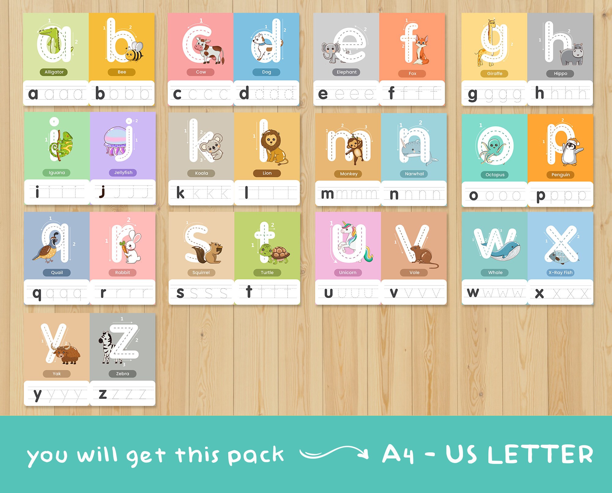 Educational Tracing Alphabet Worksheet for Kids - Animal Theme ...