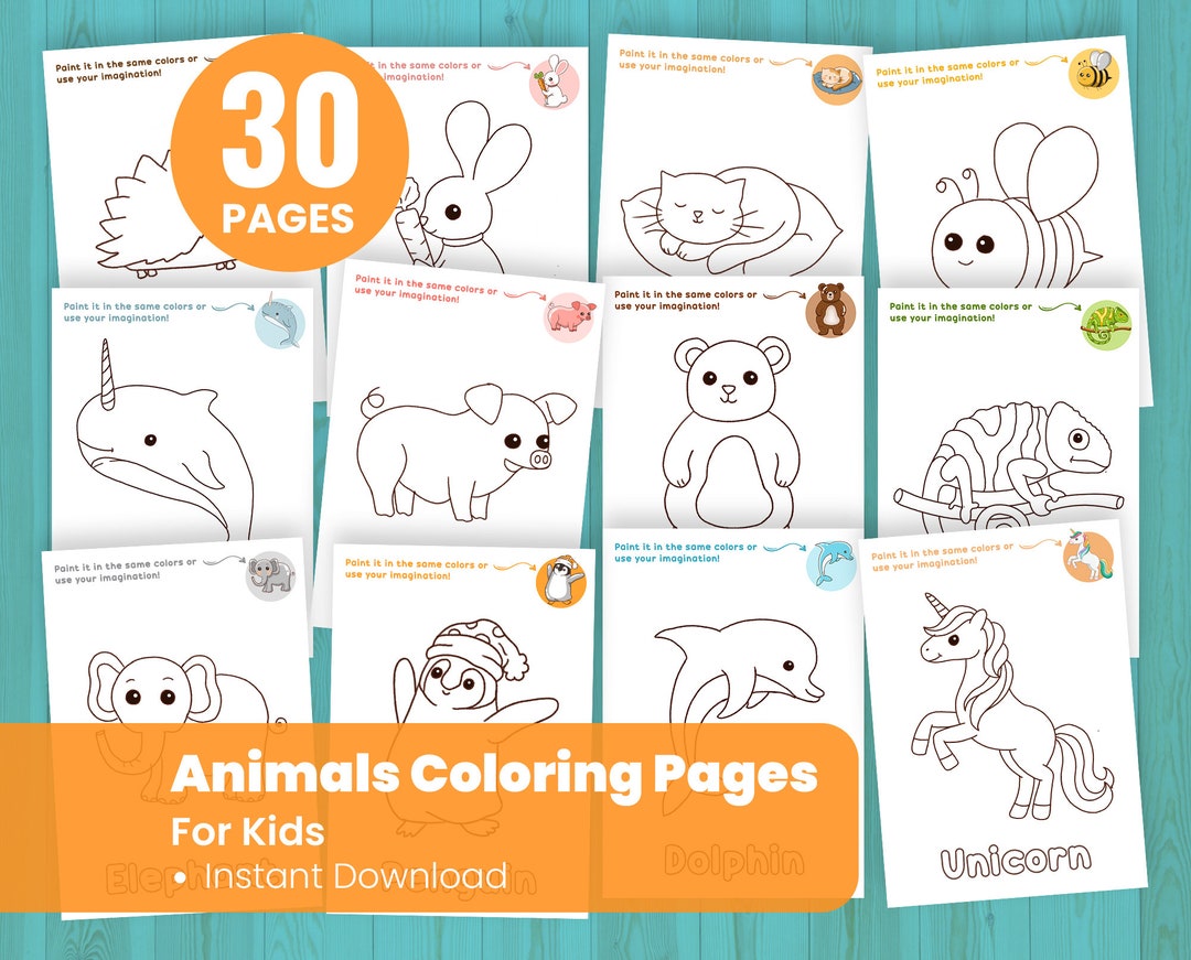30 Animals Coloring Pages for Kids - Coloring Book - Safari Animal ...