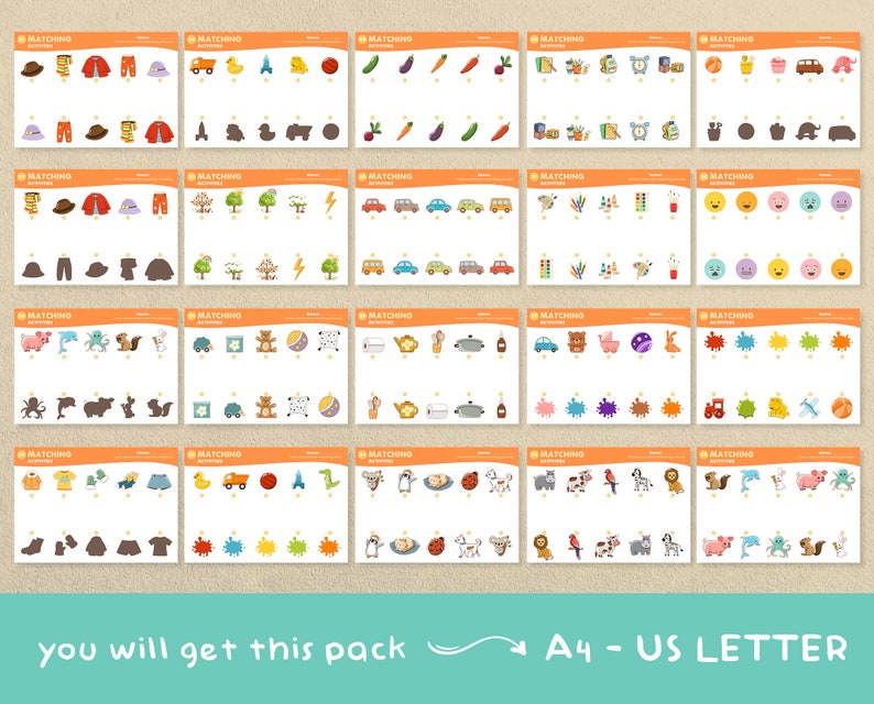 40 Pages Matching Activity Game Bundle - Sorting Matching Game ...