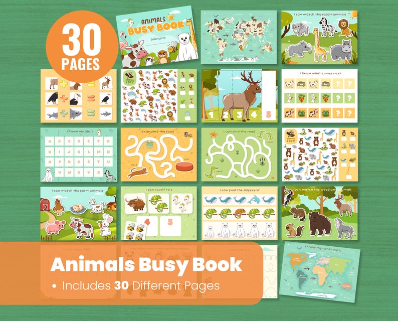 Toddler Busy Book - Animal Theme - Printable Learning Binder - Kids ...