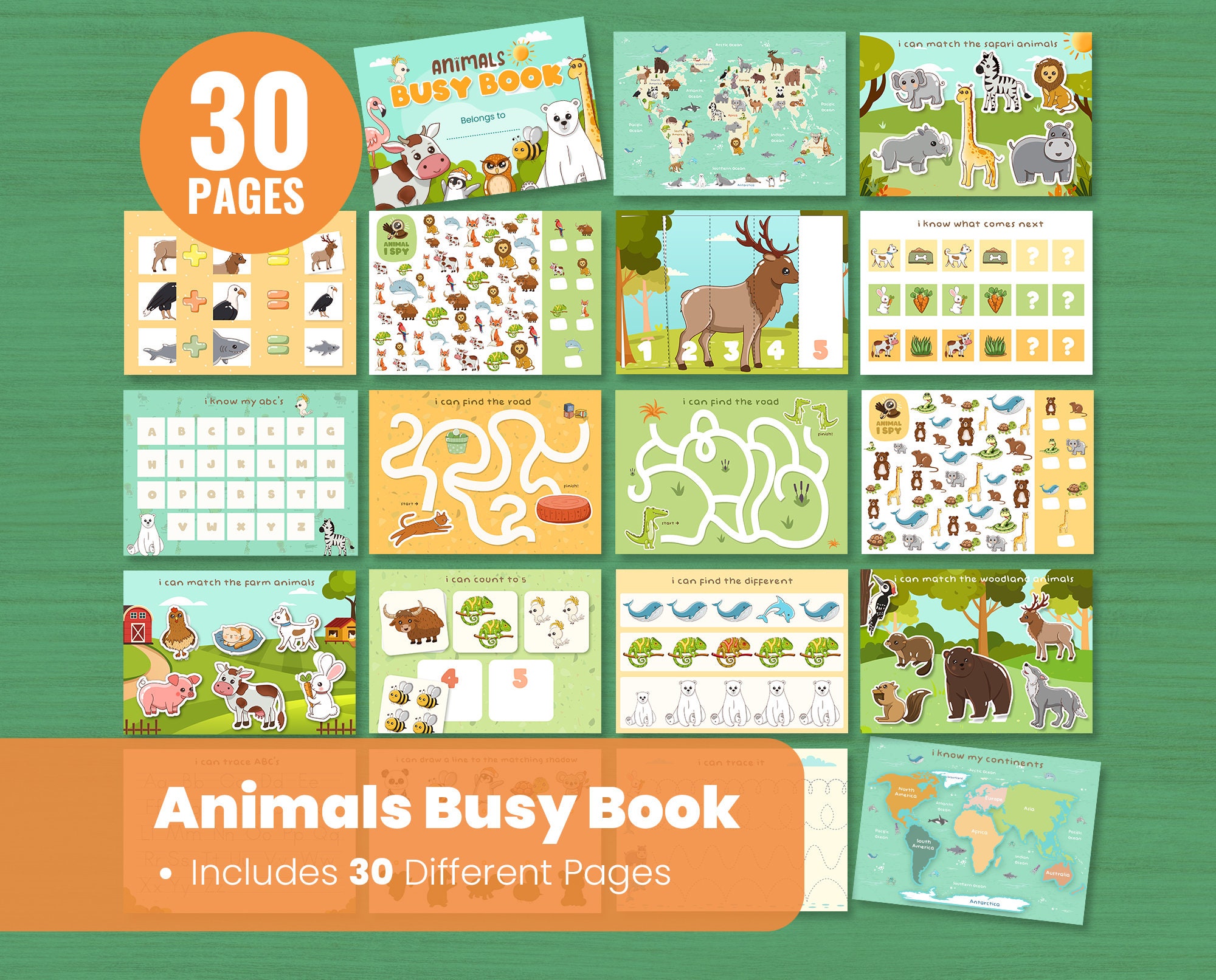 Toddler Busy Book Animal Theme Printable Learning Binder Kids Activity ...